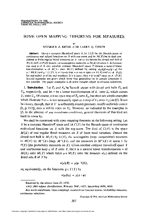(PDF) Some open mapping theorems for measures