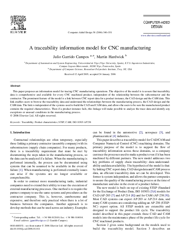 (PDF) A traceability information model for CNC manufacturing