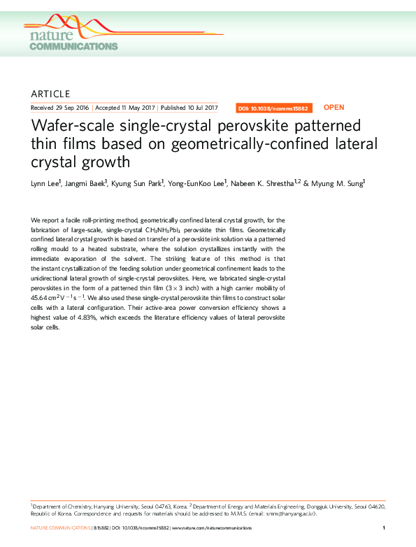 (PDF) Wafer-scale single-crystal perovskite patterned thin films based on geometrically-confined ...