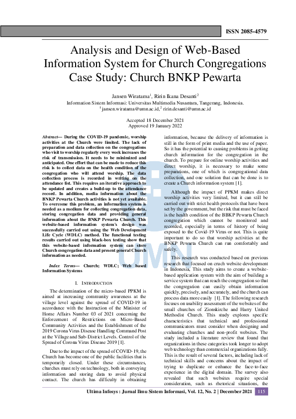 (PDF) Analysis and Design of Web-Based Information System for Church Congregations Case Study ...
