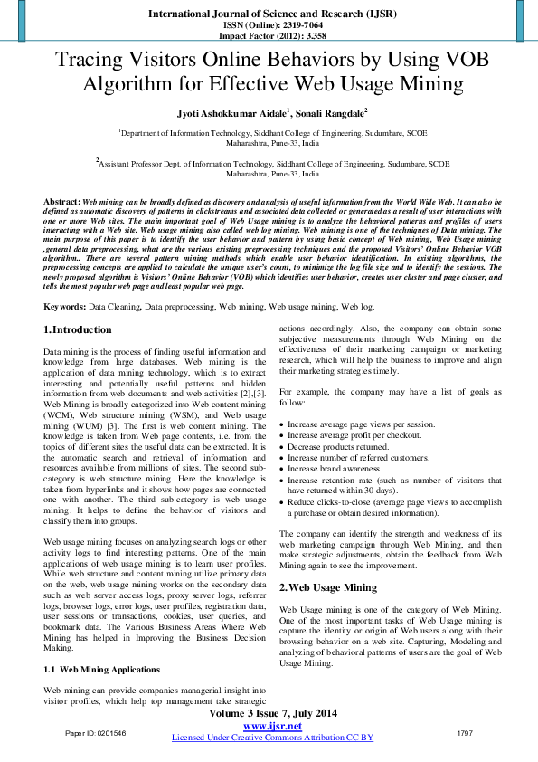 (PDF) Tracing Visitors Online Behaviors by Using VOB Algorithm for Effective Web Usage Mining