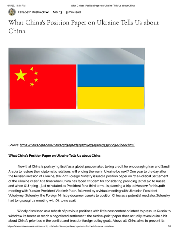 (PDF) What China's Position Paper on Ukraine Tells Us about China