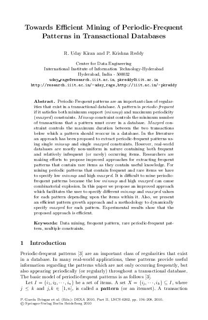 Pdf Towards Efficient Mining Of Periodic Frequent Patterns In Transactional Databases