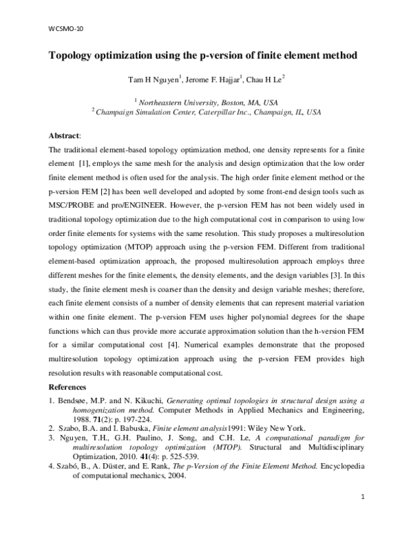 Pdf Topology Optimization Using The P Version Of The Finite Element Method