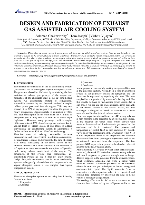(PDF) Design and Fabrication of Exhaust Gas Assisted Air Cooling System