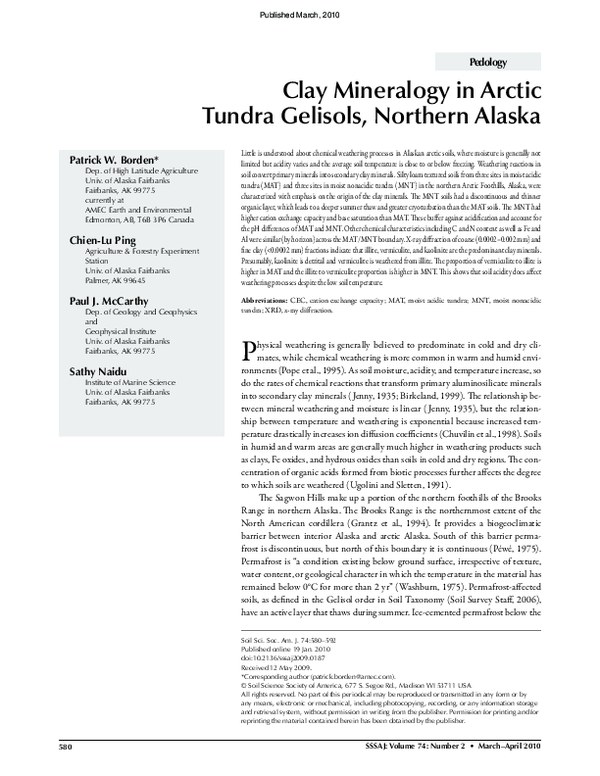 (PDF) Clay Mineralogy in Arctic Tundra Gelisols, Northern Alaska