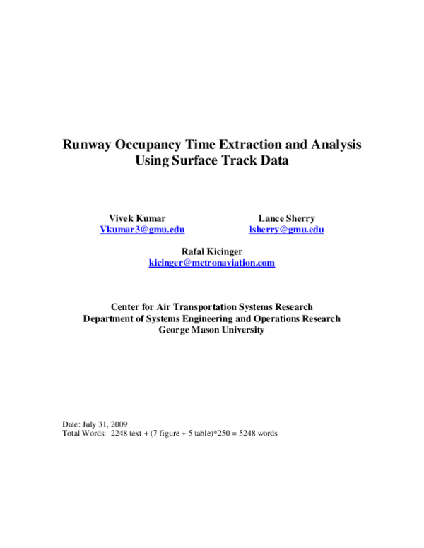 (PDF) Runway Occupancy Time Extraction and Analysis Using Surface Track ...