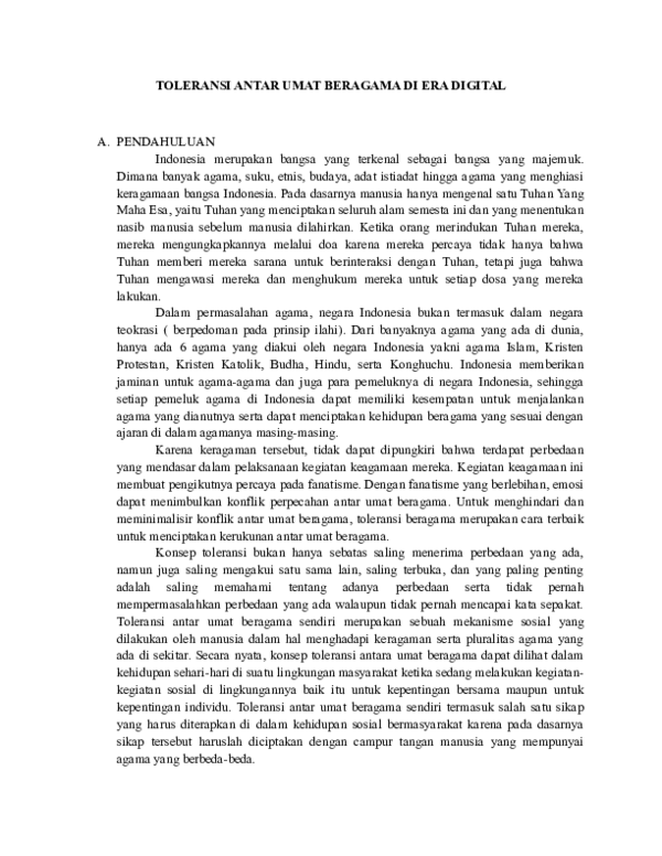 (DOC) TOLERANSI ANTAR UMAT BERAGAMA DI ERA DIGITAL