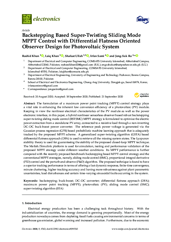 (PDF) Backstepping Based Super-Twisting Sliding Mode MPPT Control with Differential Flatness ...