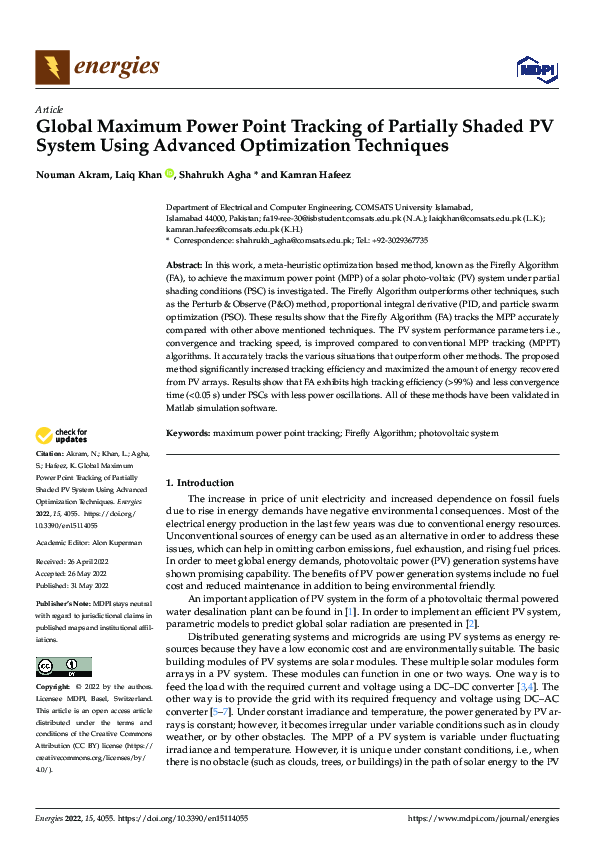 Pdf Global Maximum Power Point Tracking Of Partially Shaded Pv System Using Advanced