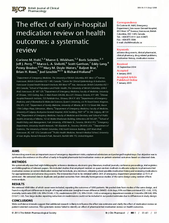 (PDF) The Effect of Early in-Hospital Medication Review on Health ...