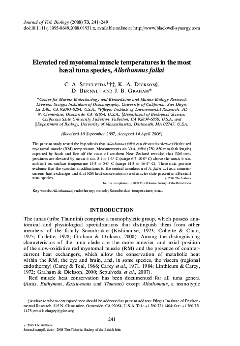 (PDF) Elevated red myotomal muscle temperatures in the most basal tuna ...
