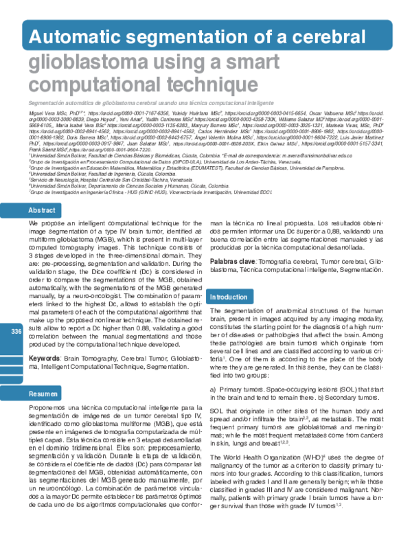 (PDF) Automatic segmentation of a cerebral glioblastoma using a smart computational technique