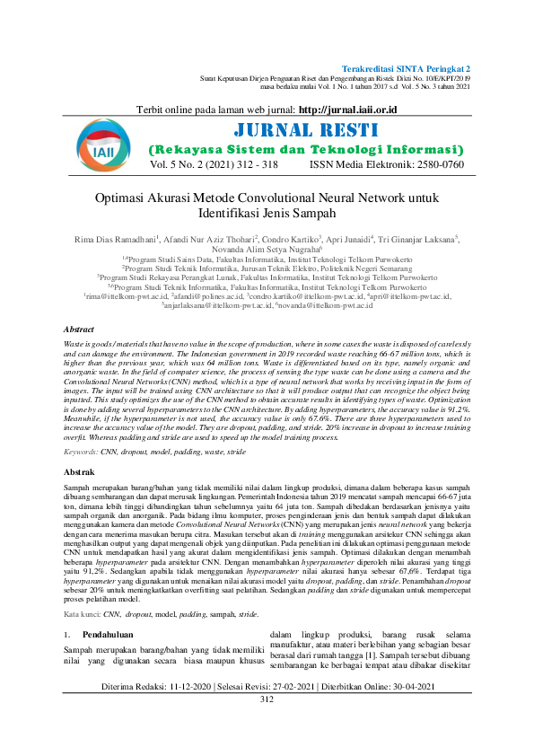 (PDF) Optimasi Akurasi Metode Convolutional Neural Network untuk Identifikasi Jenis Sampah