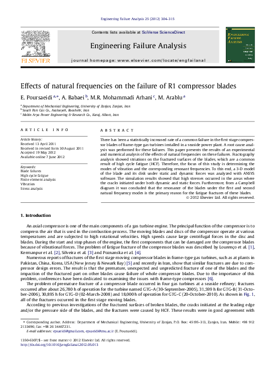 (PDF) Effects of natural frequencies on the failure of R1 compressor blades