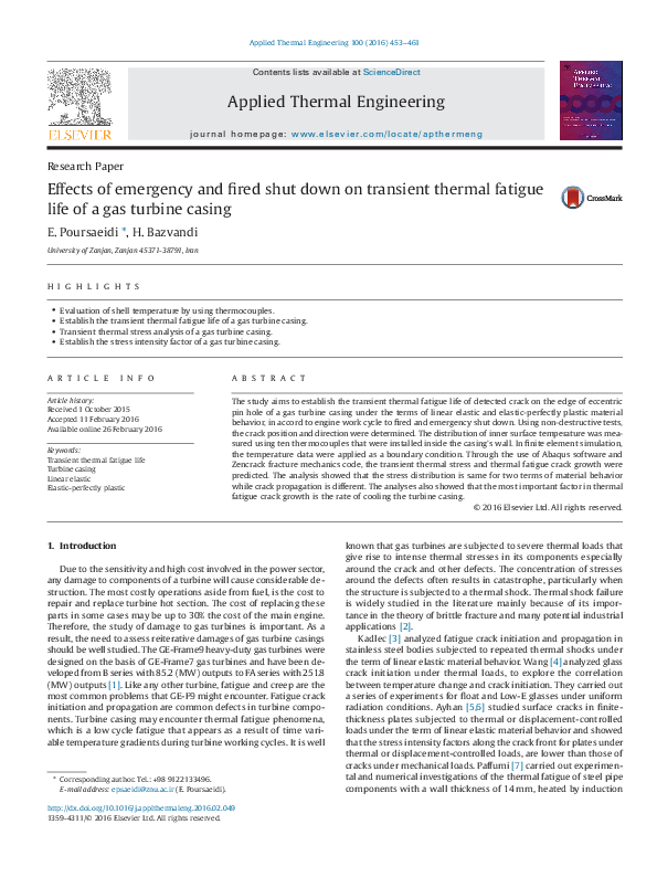 (PDF) Effects of emergency and fired shut down on transient thermal ...