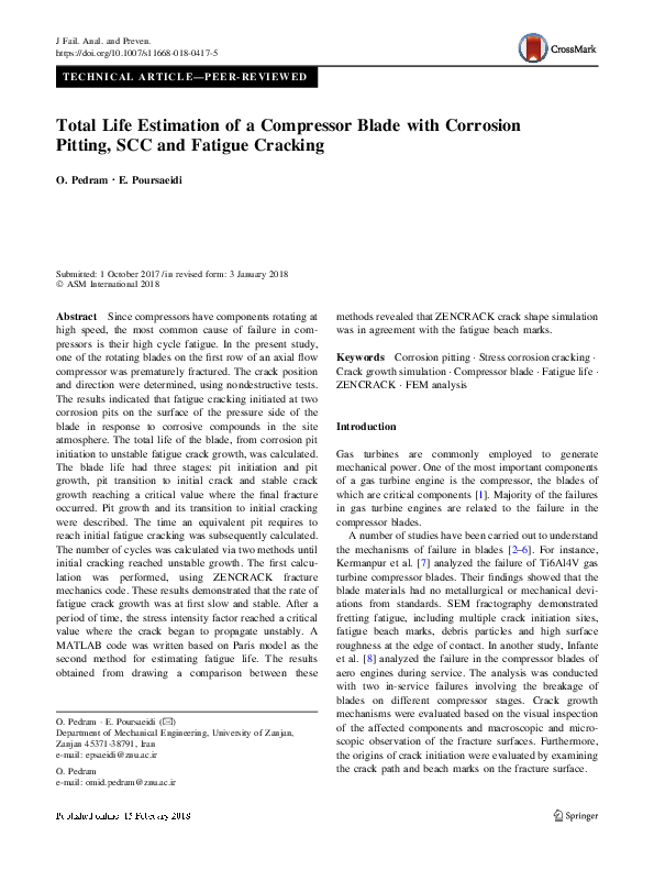 (PDF) Total Life Estimation of a Compressor Blade with Corrosion ...