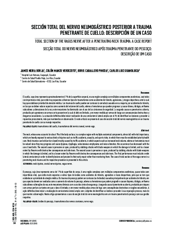 (PDF) Sección total del nervio neumogástrico posterior a trauma penetrante de cuello ...