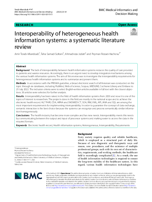 (PDF) Interoperability of heterogeneous health information systems: a systematic literature review