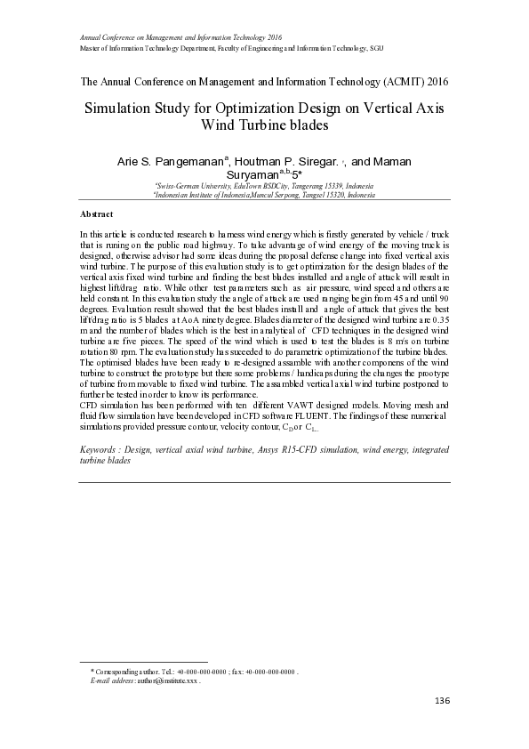 (PDF) Simulation Study for Optimization Design on Vertical Axis Wind Turbine blades