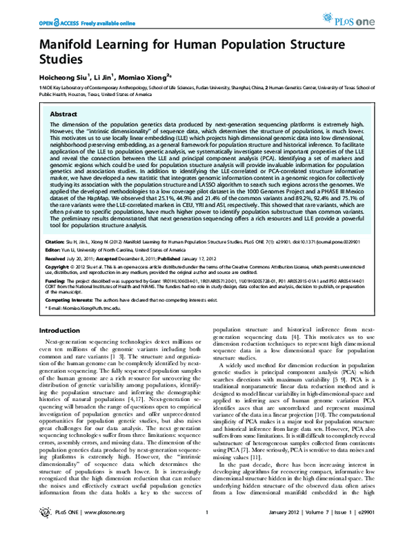 (PDF) Manifold Learning for Human Population Structure Studies