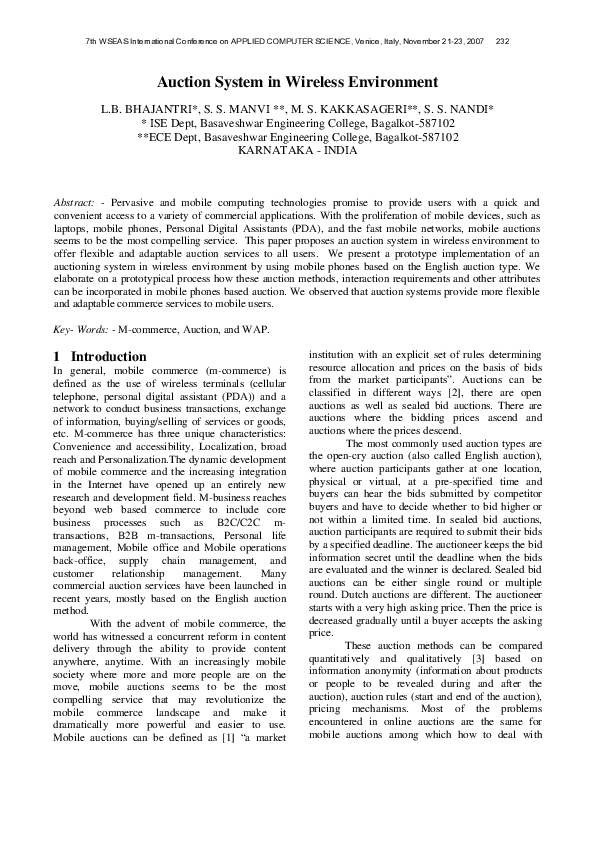 (PDF) Mobile Auction System in Wireless Environments