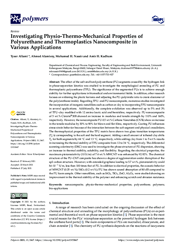 (PDF) Investigating Physio-Thermo-Mechanical Properties of Polyurethane ...