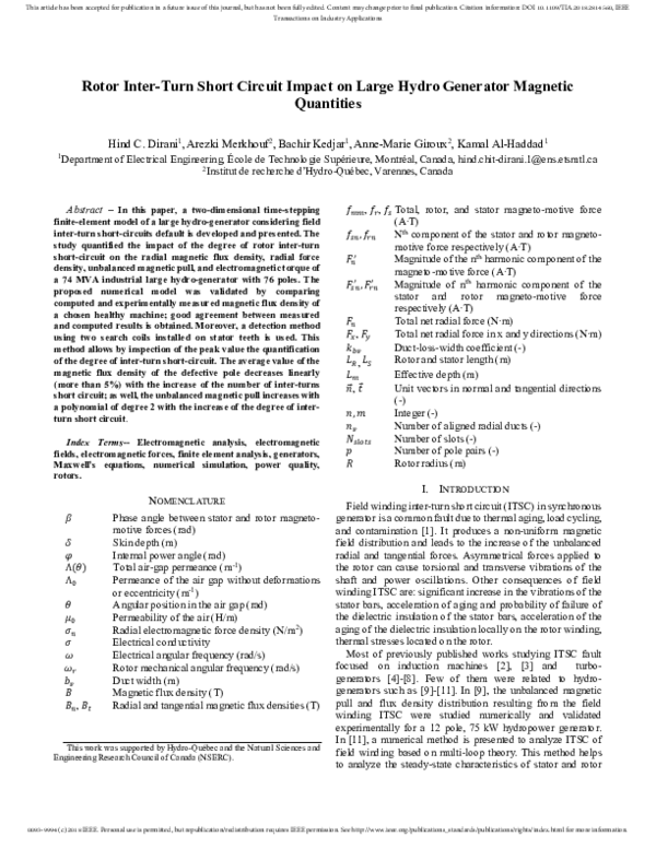 (PDF) Rotor Interturn Short Circuit Impact on Large Hydrogenerator ...