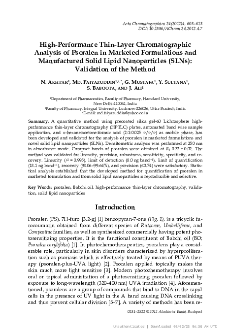 (PDF) High-performance thin-layer chromatographic analysis of psoralen in marketed formulations ...