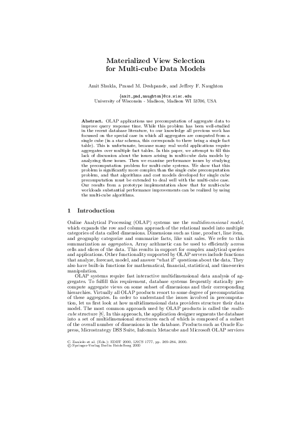 (PDF) Materialized View Selection for Multi-cube Data Models