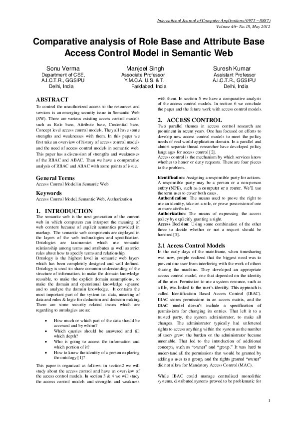 (PDF) Comparative analysis of Role Base and Attribute Base Access ...