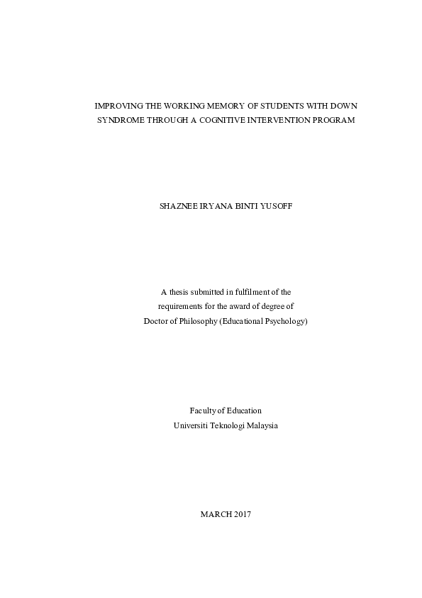 (PDF) Improving the working memory of students with down syndrome ...