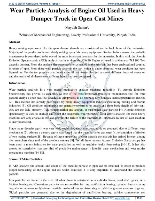 (PDF) Wear Particle Analysis of Engine Oil Used in Heavy Dumper Truck ...