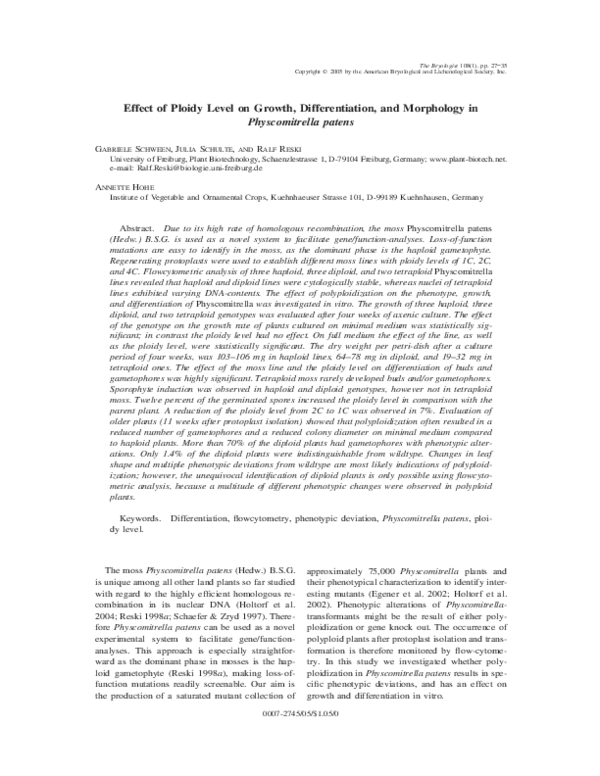 (PDF) Effect of Ploidy Level on Growth, Differentiation, and Morphology ...