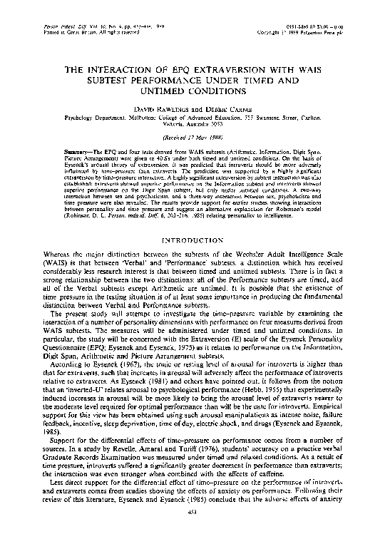 (PDF) The interaction of EPQ extraversion with WAIS subtest performance ...