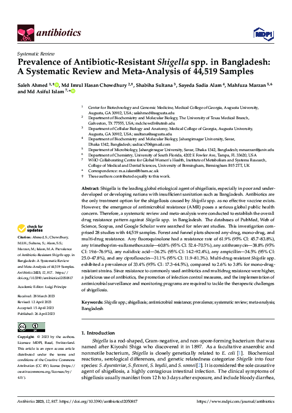 (PDF) Prevalence of Antibiotic-Resistant Shigella spp. in Bangladesh: A ...