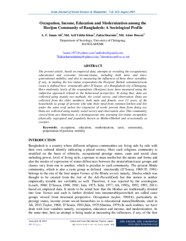 (PDF) Occupation, Income, Education and Modernization among the Horijon ...