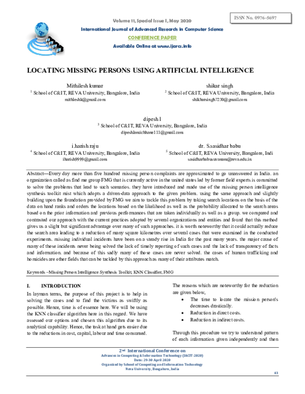 (PDF) Locating Missing Persons Using Artificial Intelligence