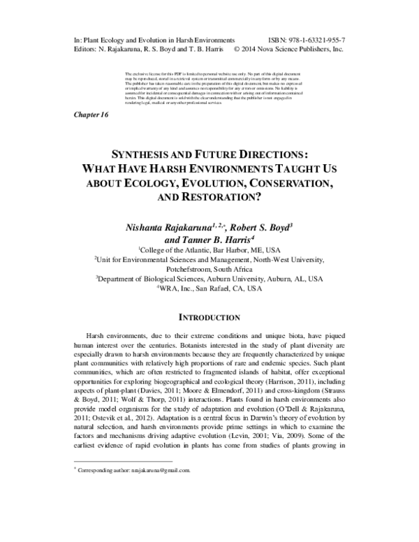 (PDF) In: Plant Ecology and Evolution in Harsh Environments SYNTHESIS ...