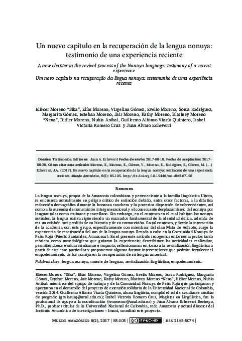 (PDF) Un nuevo capítulo en la recuperación de la lengua nonuya ...