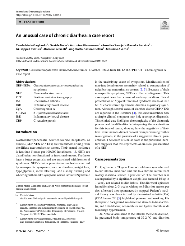 (PDF) An unusual case of chronic diarrhea: a case report