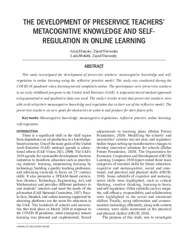 (PDF) THE DEVELOPMENT OF PRESERVICE TEACHERS' METACOGNITIVE KNOWLEDGE AND SELF-REGULATION IN ...