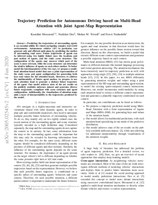 (PDF) Trajectory Prediction for Autonomous Driving based on Multi-Head Attention with Joint ...