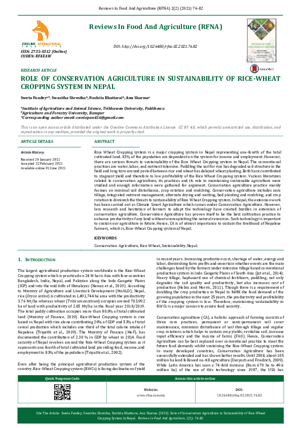 (PDF) Role of Conservation Agriculture in Sustainability of Rice-Wheat ...