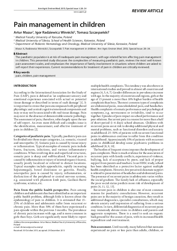 (PDF) Pain Management in Children