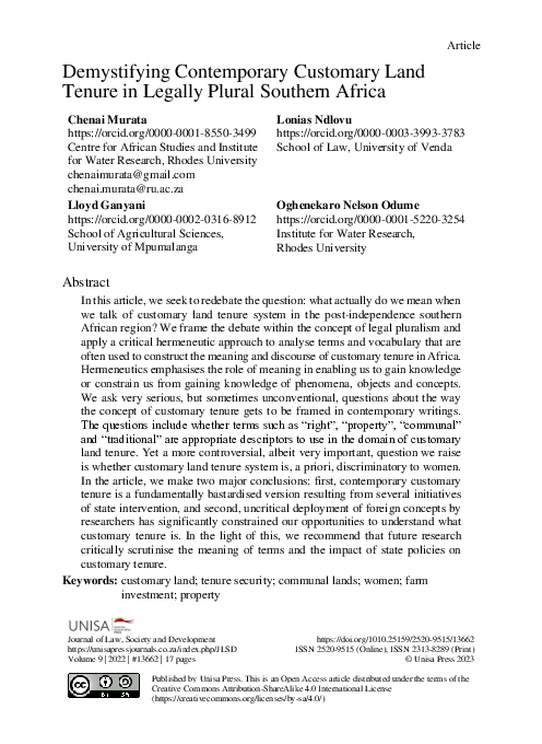 (PDF) Demystifying Contemporary Customary Land Tenure in Legally Plural ...
