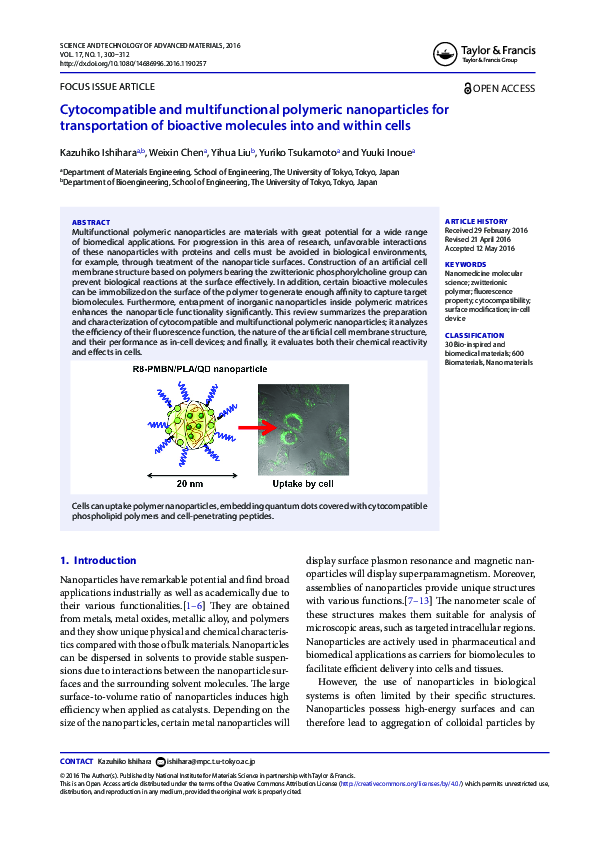 (PDF) Cytocompatible and multifunctional polymeric nanoparticles for ...