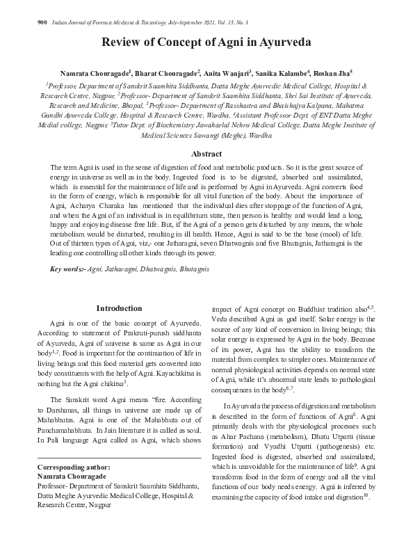 (PDF) Review of Concept of Agni in Ayurveda