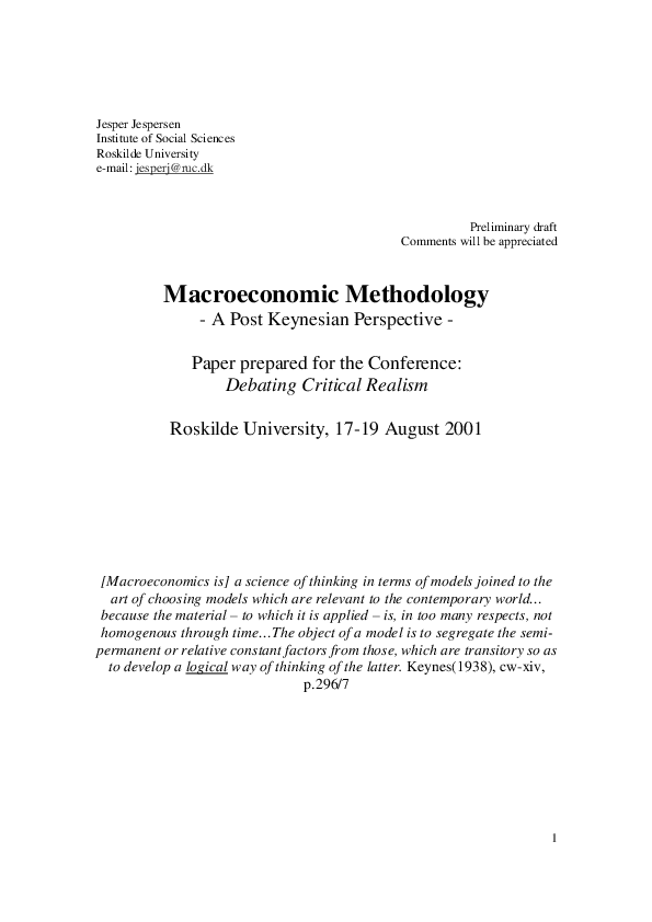 (PDF) Macroeconomic Methodology-A Post Keynesian Perspective-Paper ...