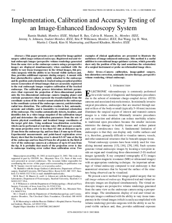 Pdf Implementation Calibration And Accuracy Testing Of An Image Enhanced Endoscopy System